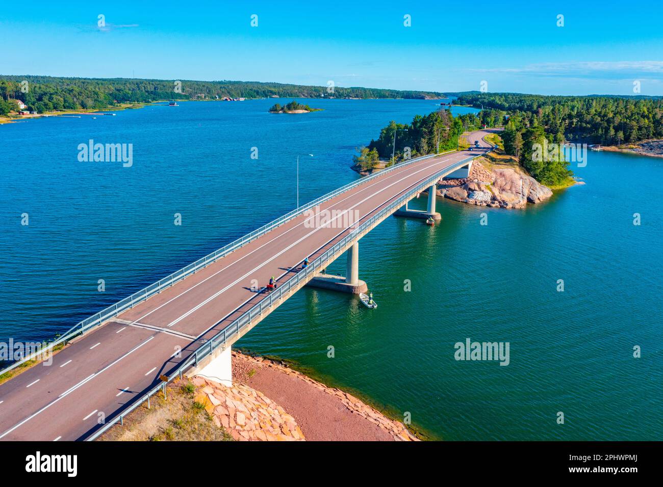 Panorama view of a bridge on a road between Hammarland and EckerГ¶ at ...