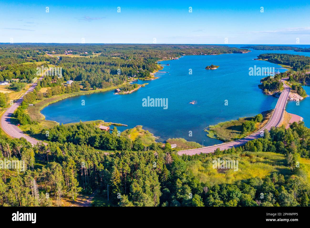 Panorama view of a bridge on a road between Hammarland and EckerГ¶ at ...