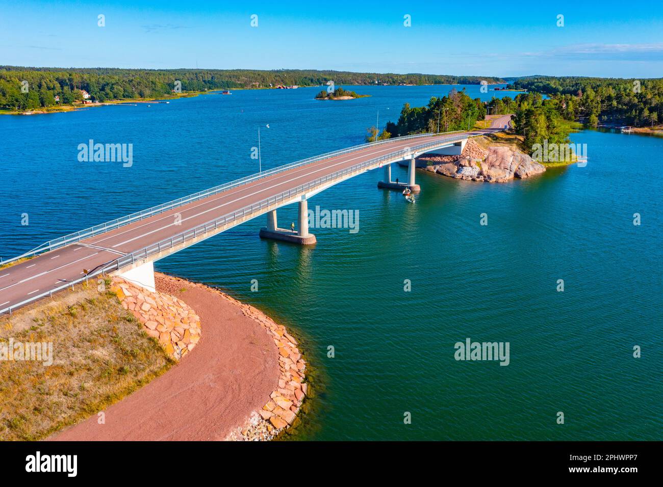 Panorama view of a bridge on a road between Hammarland and EckerГ¶ at ...