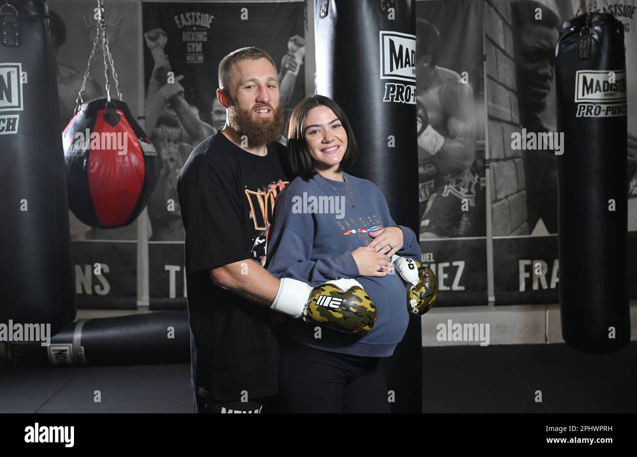 Boxer Floyd Masson and his partner Hannah who is expecting twins pose ...