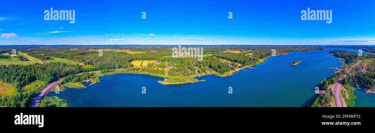 Panorama view of a bridge on a road between Hammarland and EckerГ¶ at ...
