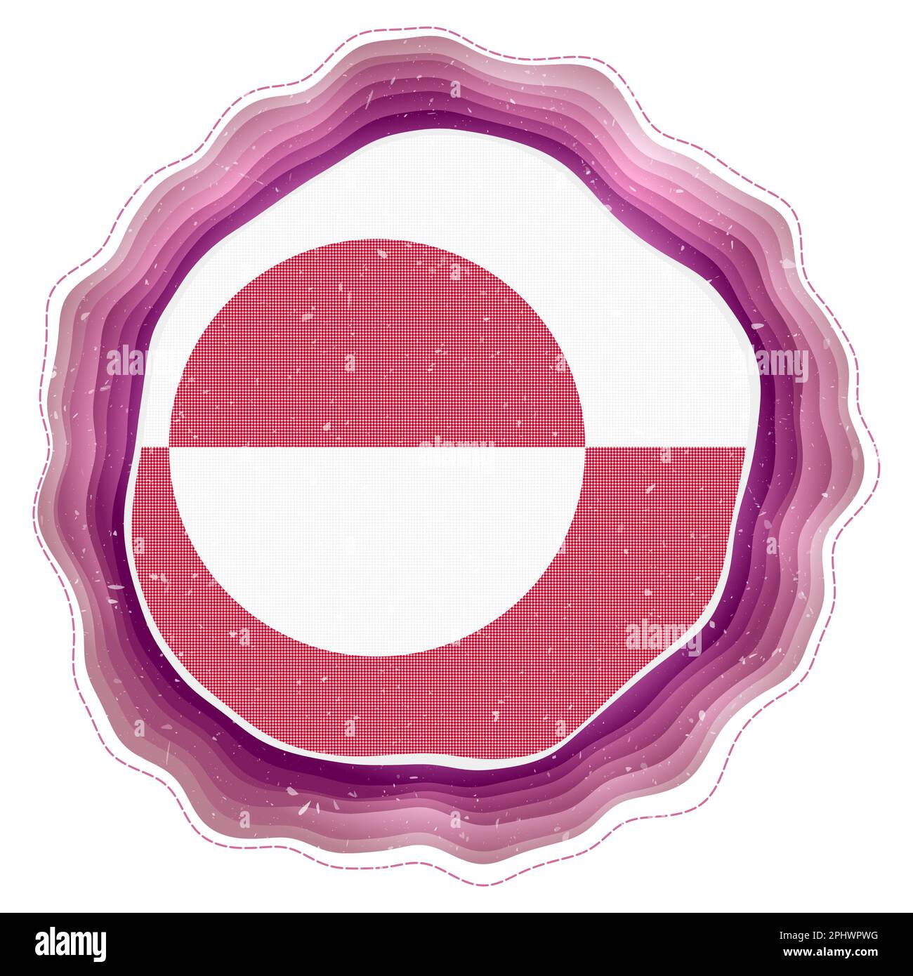 Greenland flag in frame. Badge of the country. Layered circular sign around Greenland flag ...