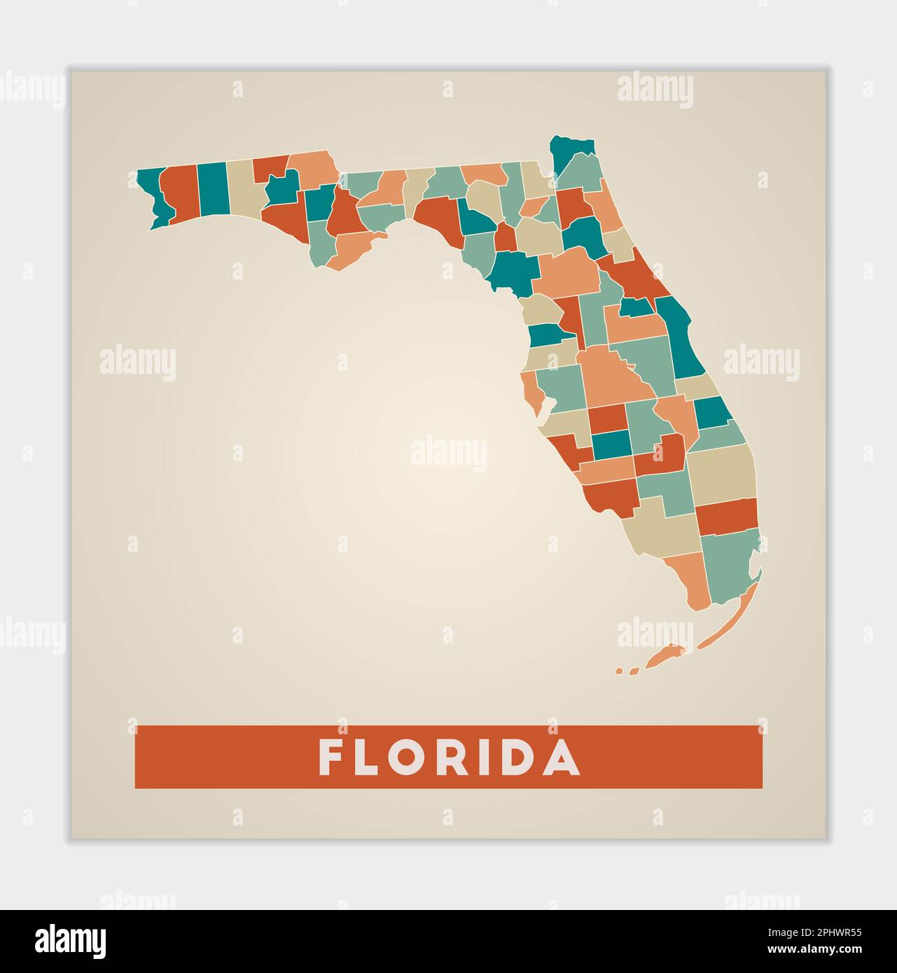 Florida poster. Map of the US state with colorful regions. Shape of ...