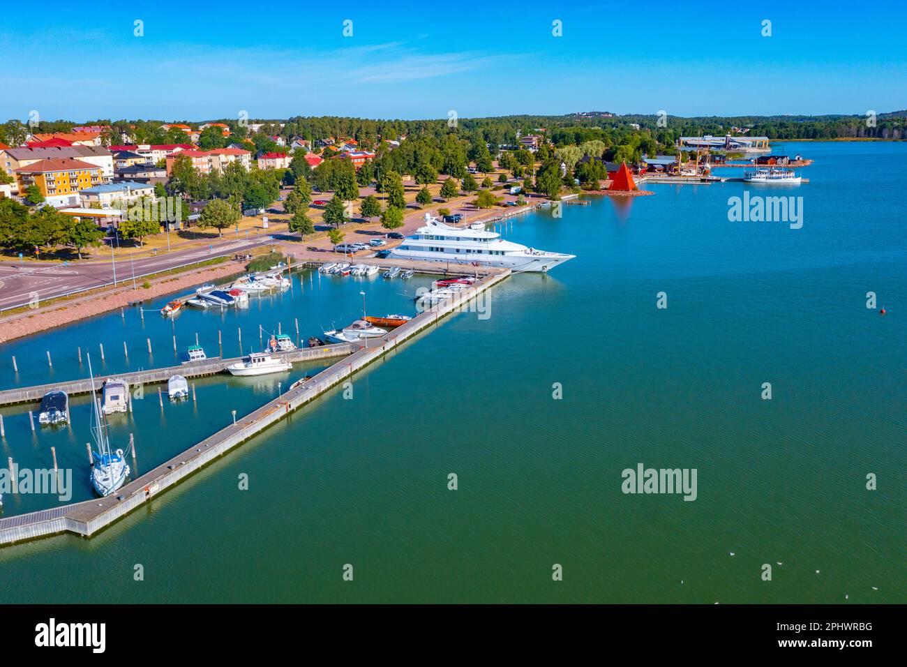 Panorama view of marina in Finnish town Mariehamn Stock Photo - Alamy