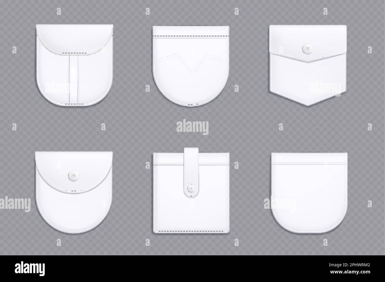 Realistic set of white pocket templates isolated on transparent ...