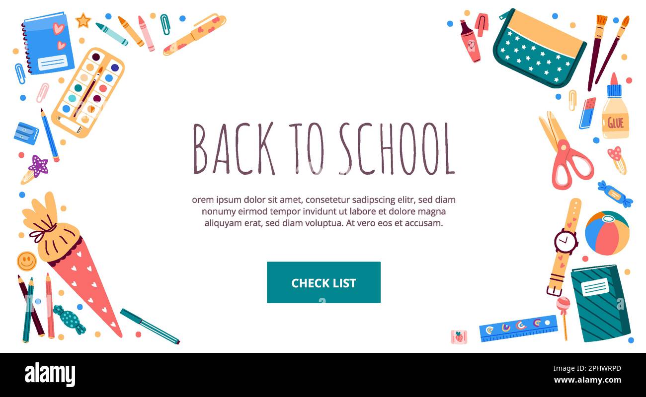 Frame with school stationery objects.Vector illustration in flat style ...