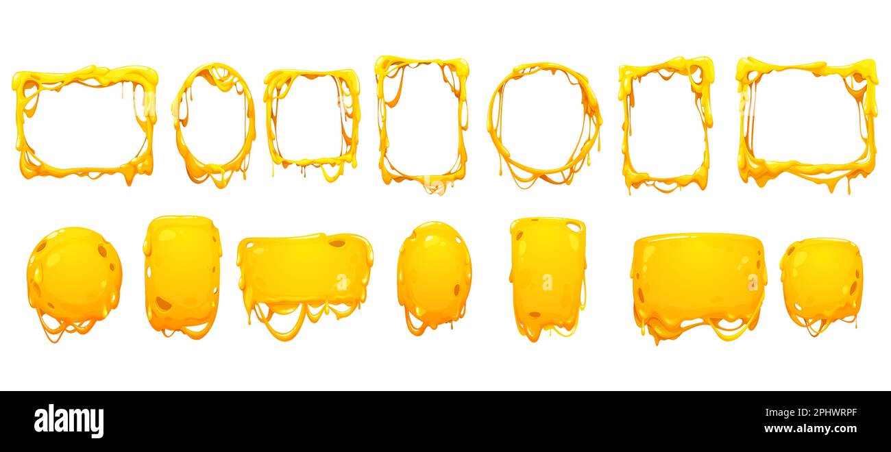 Cheese melt frames and borders of yellow sauce drips, vector Cheddar ...