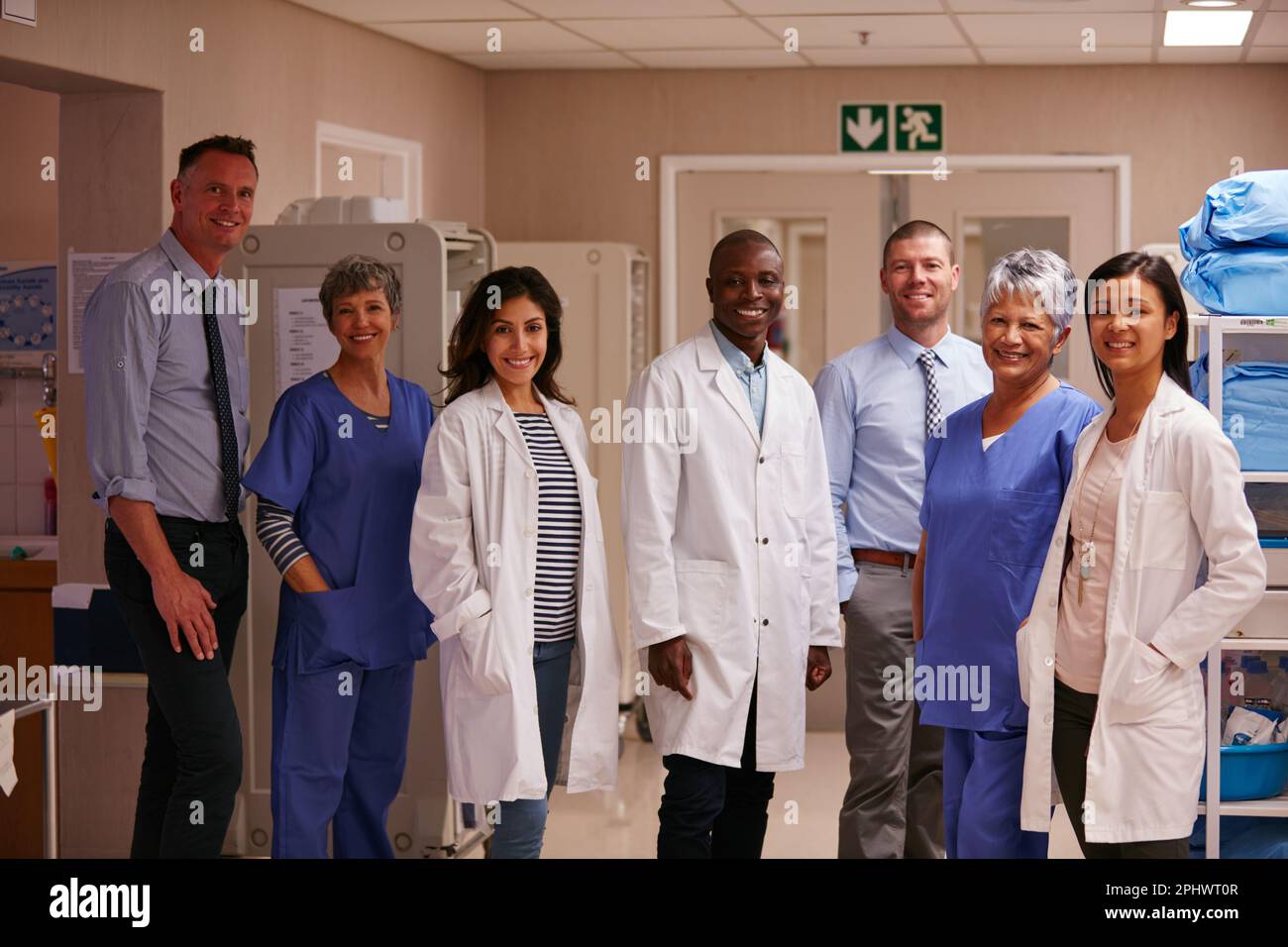 Heroes of the medical profession. Portrait of a medical team standing ...
