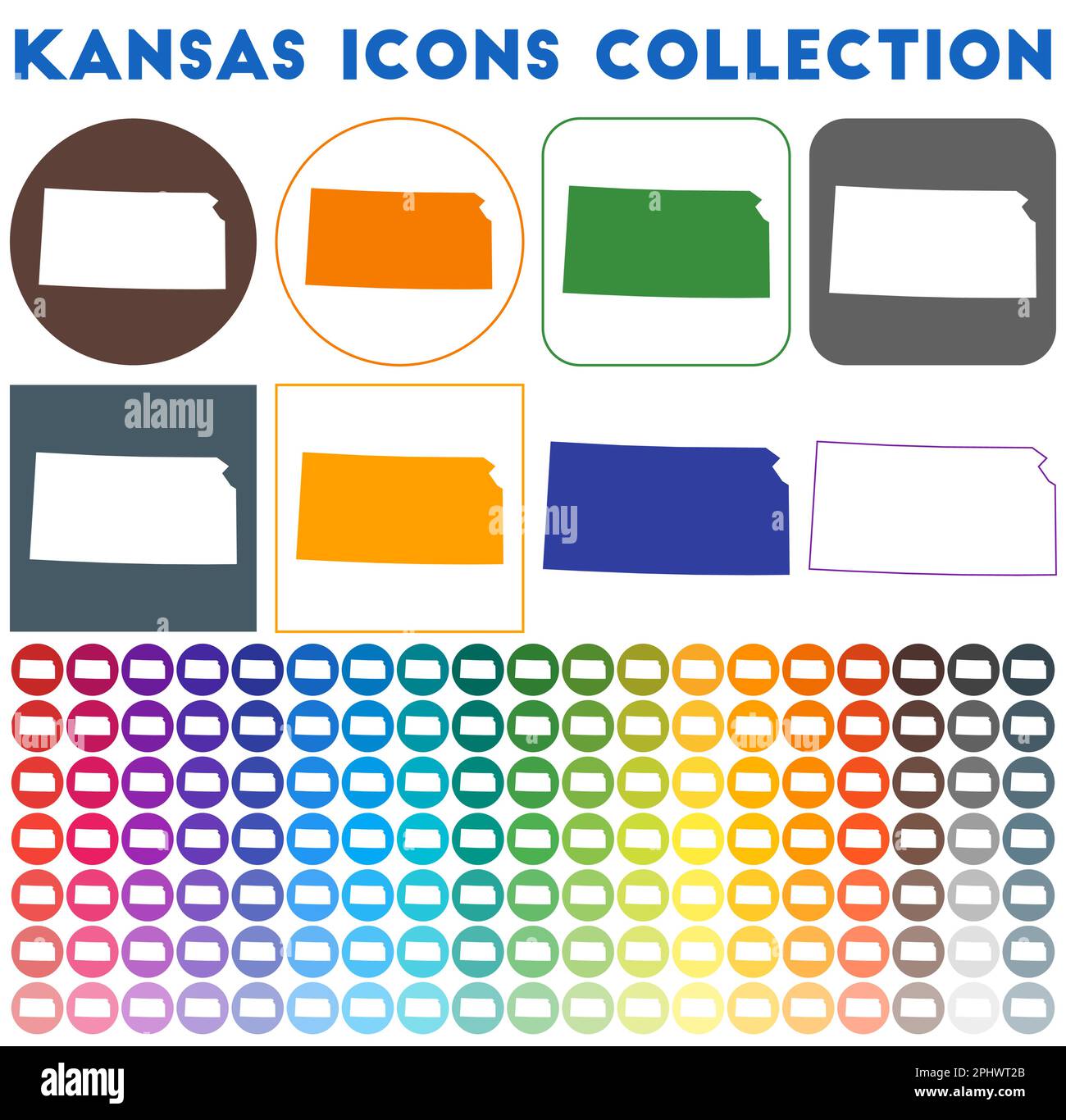 Kansas icons collection. Bright colorful trendy map icons. Modern ...