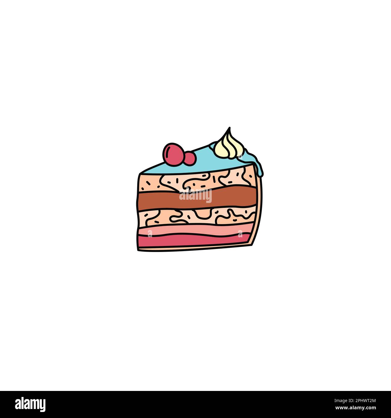 Cake piece doodle. Vector colorful hand drawn food. Kid birthday treat ...