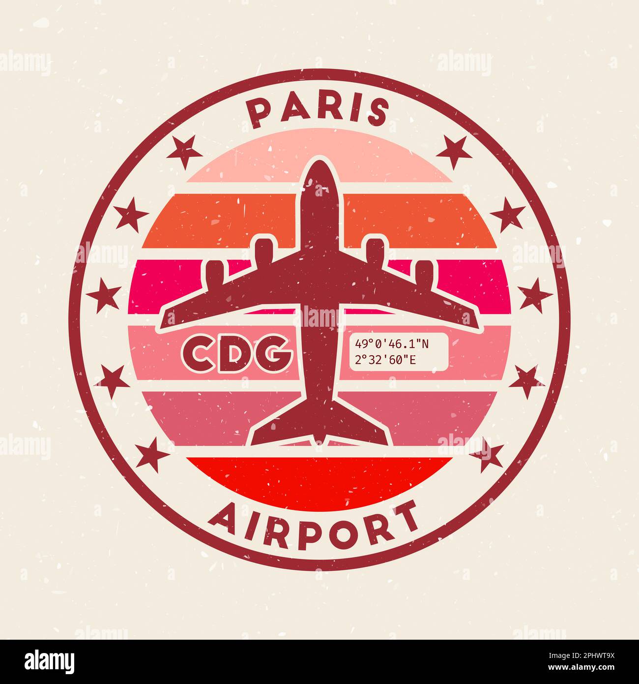 Paris airport insignia. Round badge with vintage stripes, airplane ...