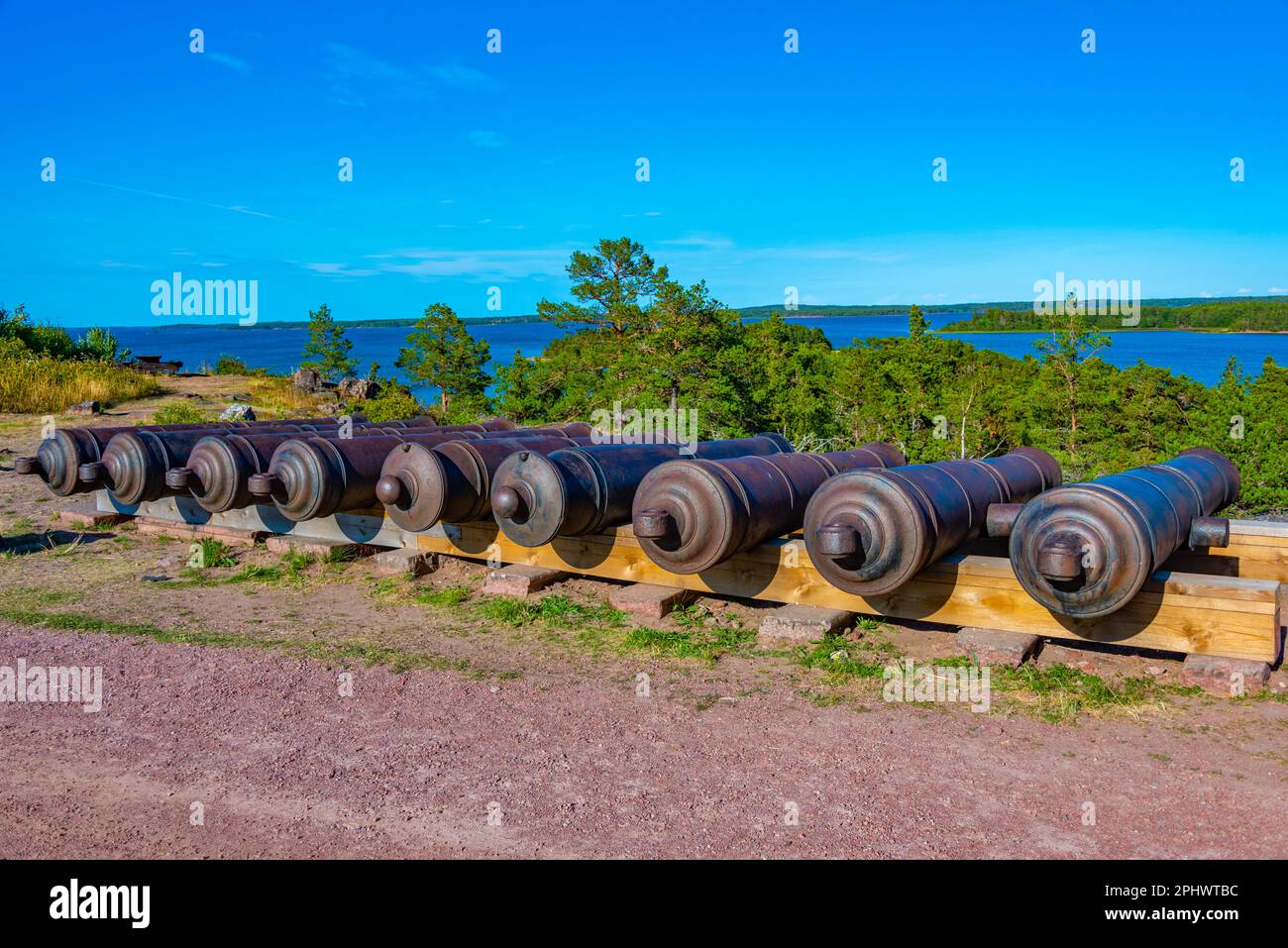 Cannons at Notvikstornet tower at Bomarsund fortress at Aland islands ...