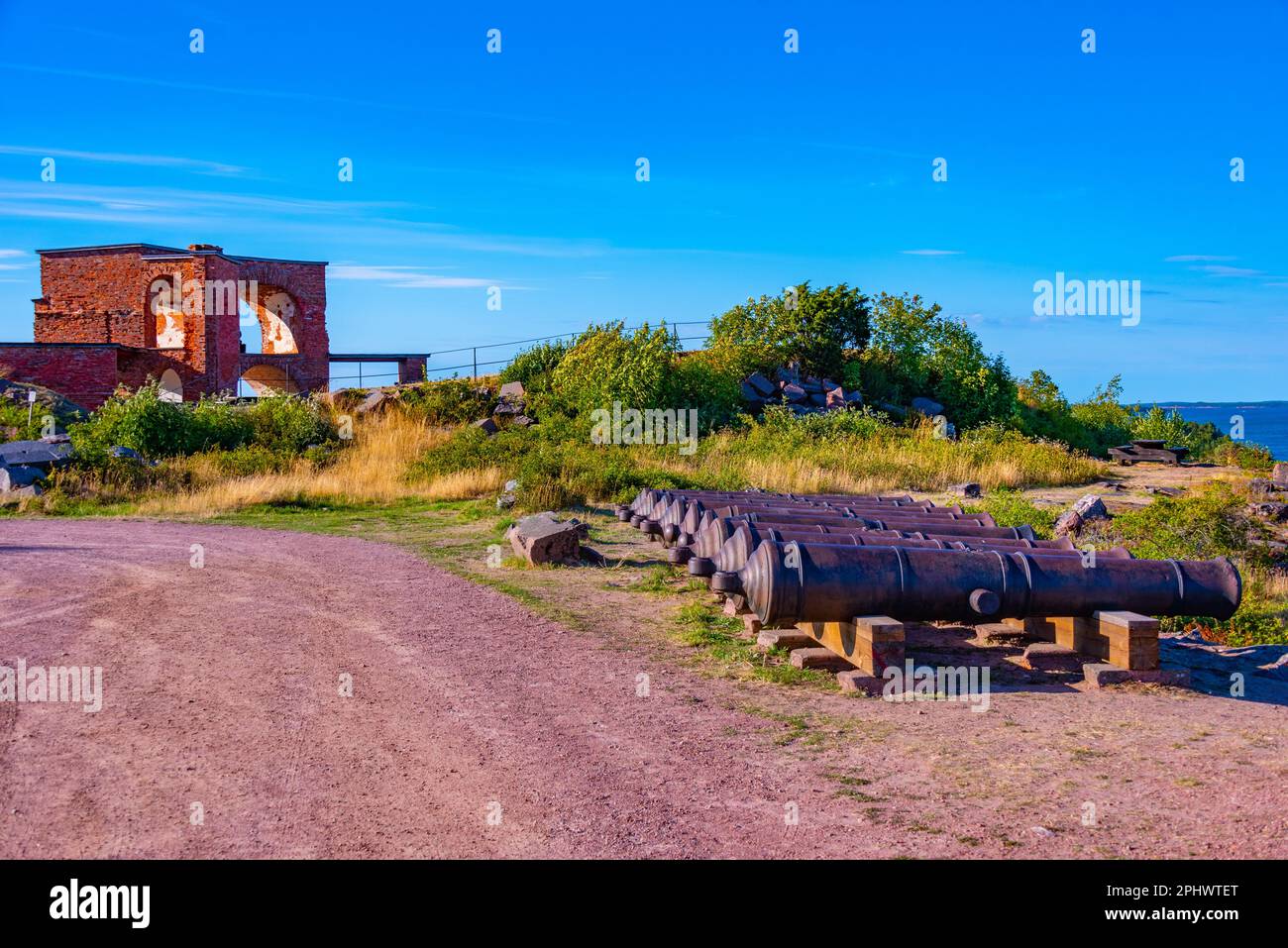 Cannons at Notvikstornet tower at Bomarsund fortress at Aland islands ...