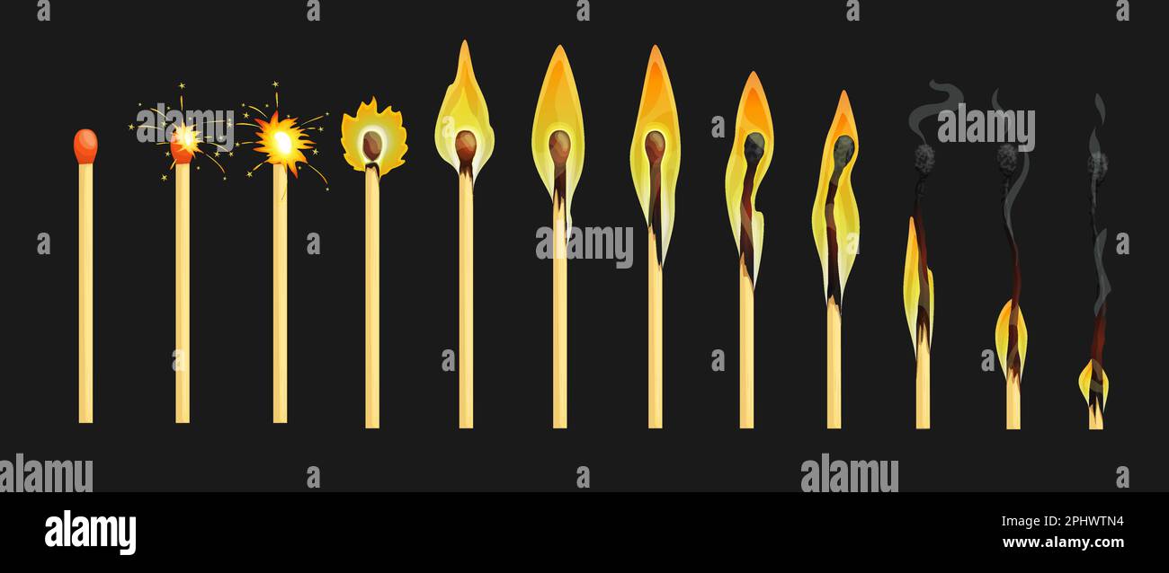 Burning match animation, stages of matchstick ignition from whole new ...