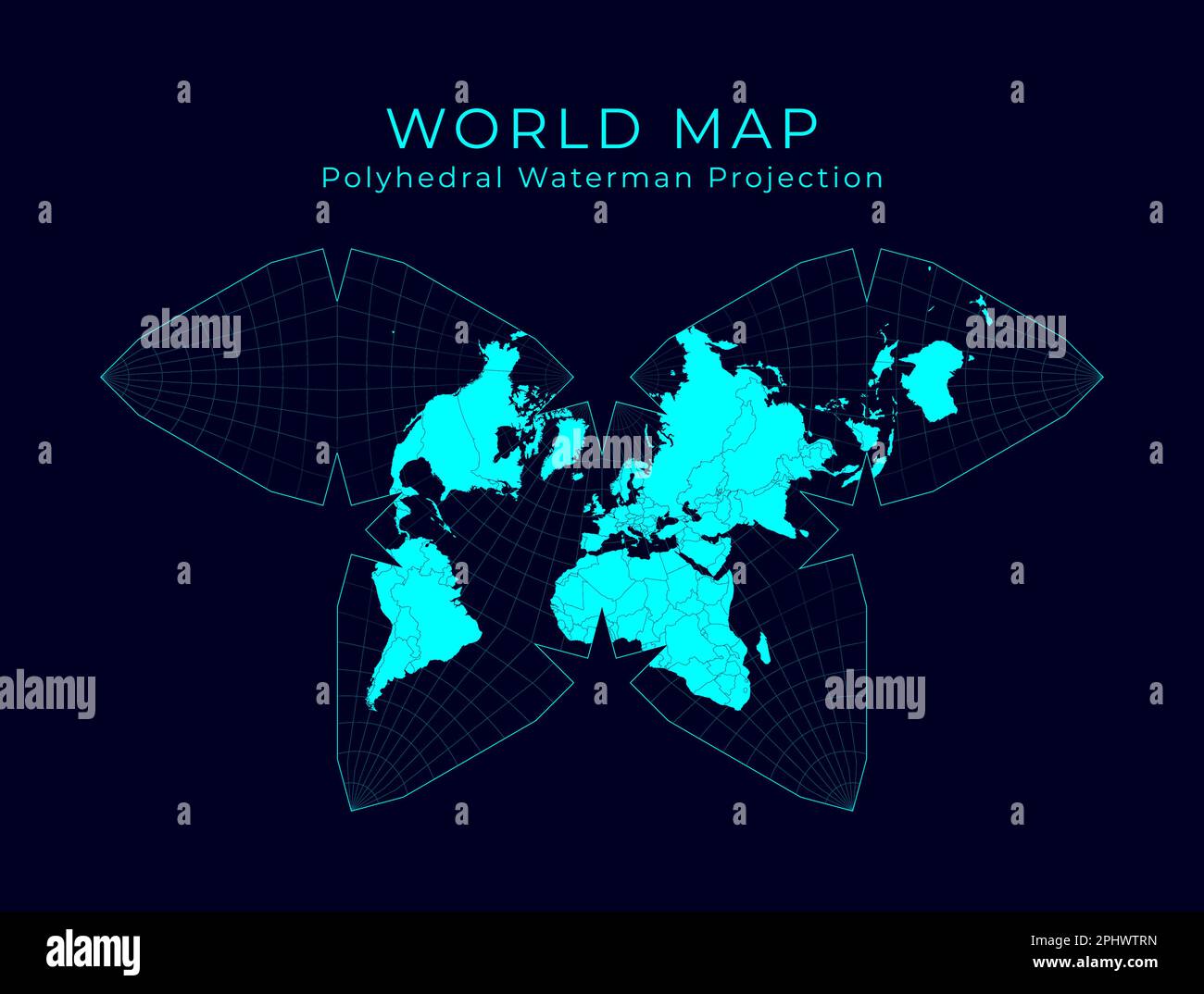 Map of the World. Steve Waterman's butterfly projection. Futuristic ...