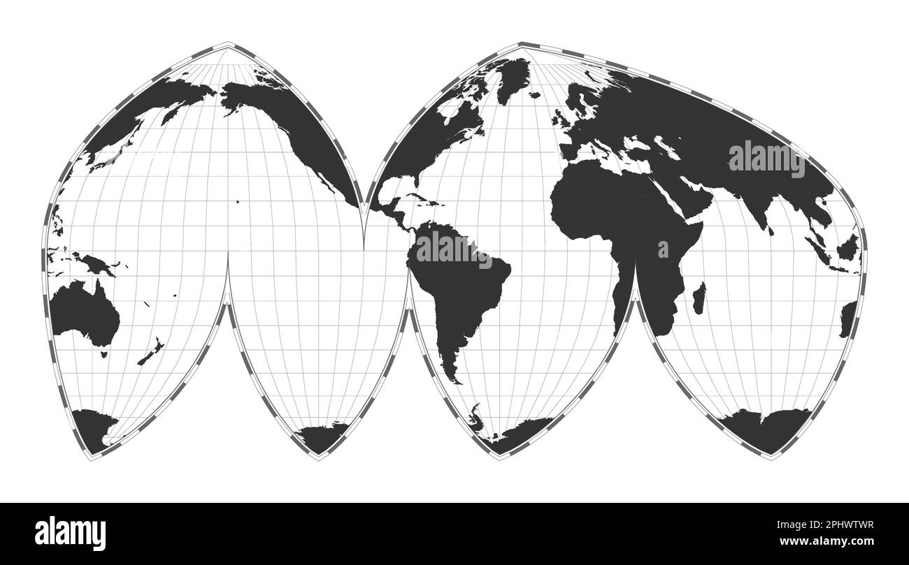 Vector world map. Boggs' interrupted eumorphic projection. Plain world ...