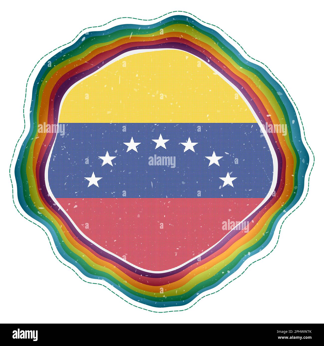 Venezuela flag in frame. Badge of the country. Layered circular sign around Venezuela flag ...