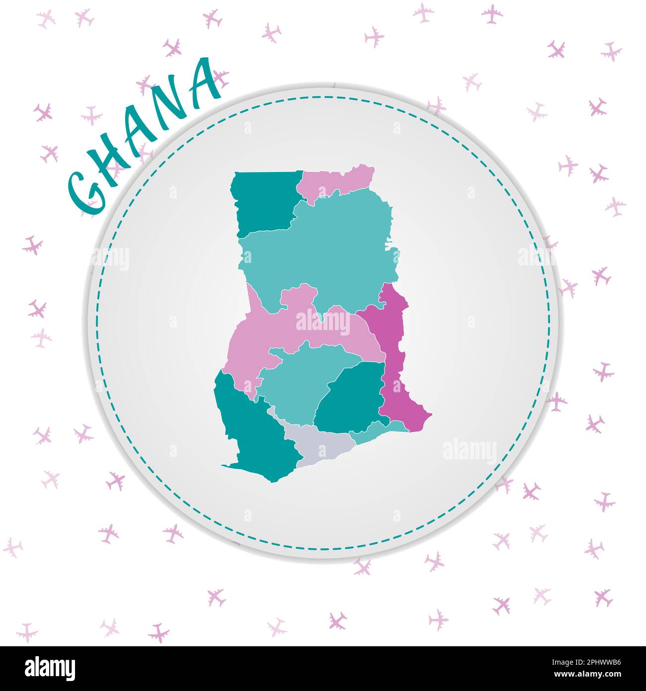 Ghana map design. Map of the country with regions in emerald-amethyst ...