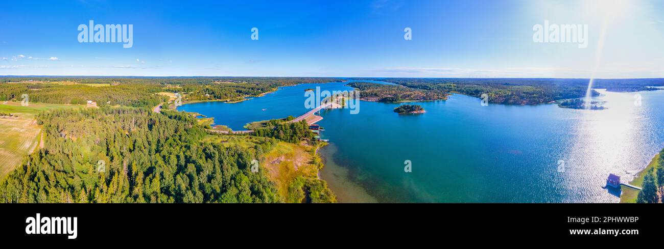 Panorama view of a bridge on a road between Hammarland and Eckerö at ...