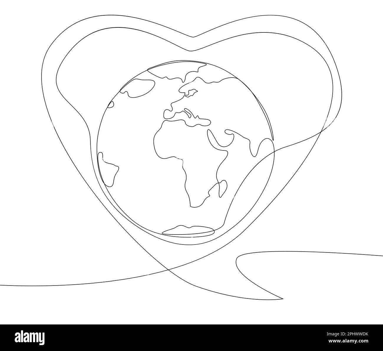 One continuous line of speech bubble with Earth Globe. Thin Line ...