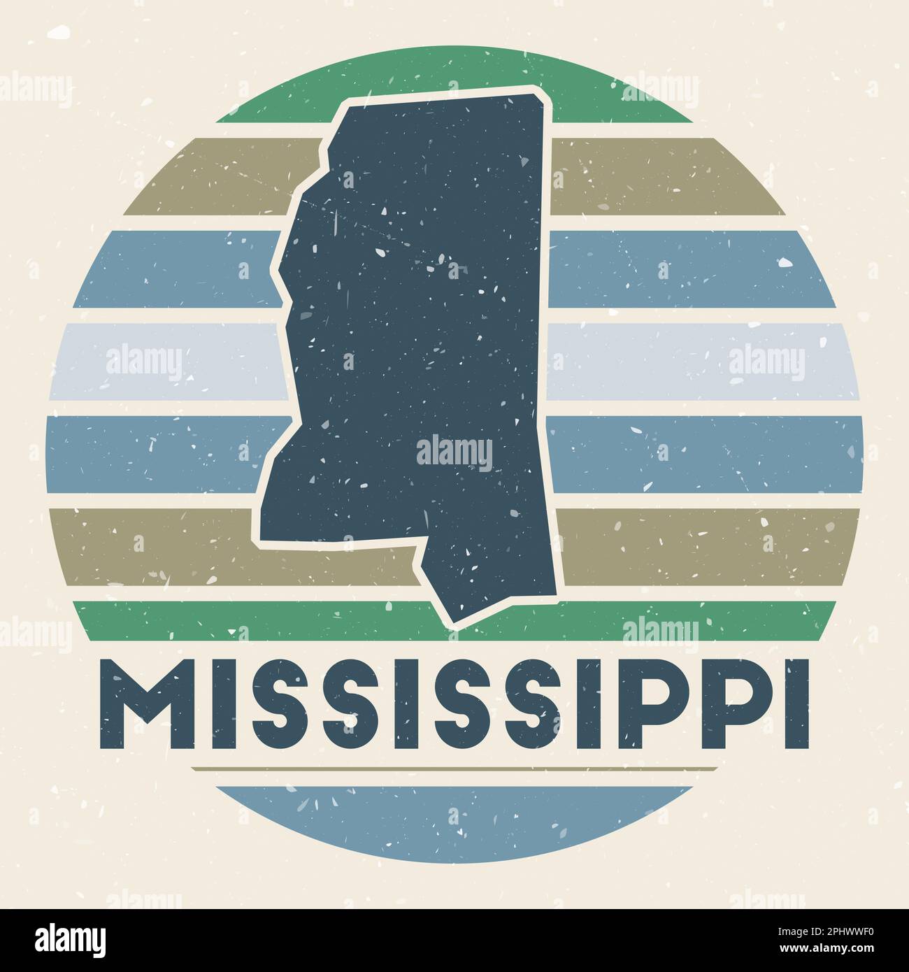 Mississippi logo. Sign with the map of US state and colored stripes ...