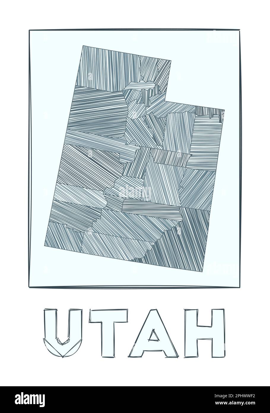 Sketch map of Utah. Grayscale hand-drawn map of the US state. Filled ...