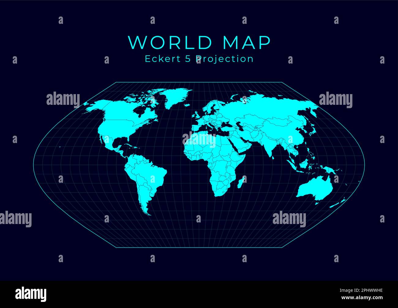 Map of the World. Eckert V projection. Futuristic infographic world ...