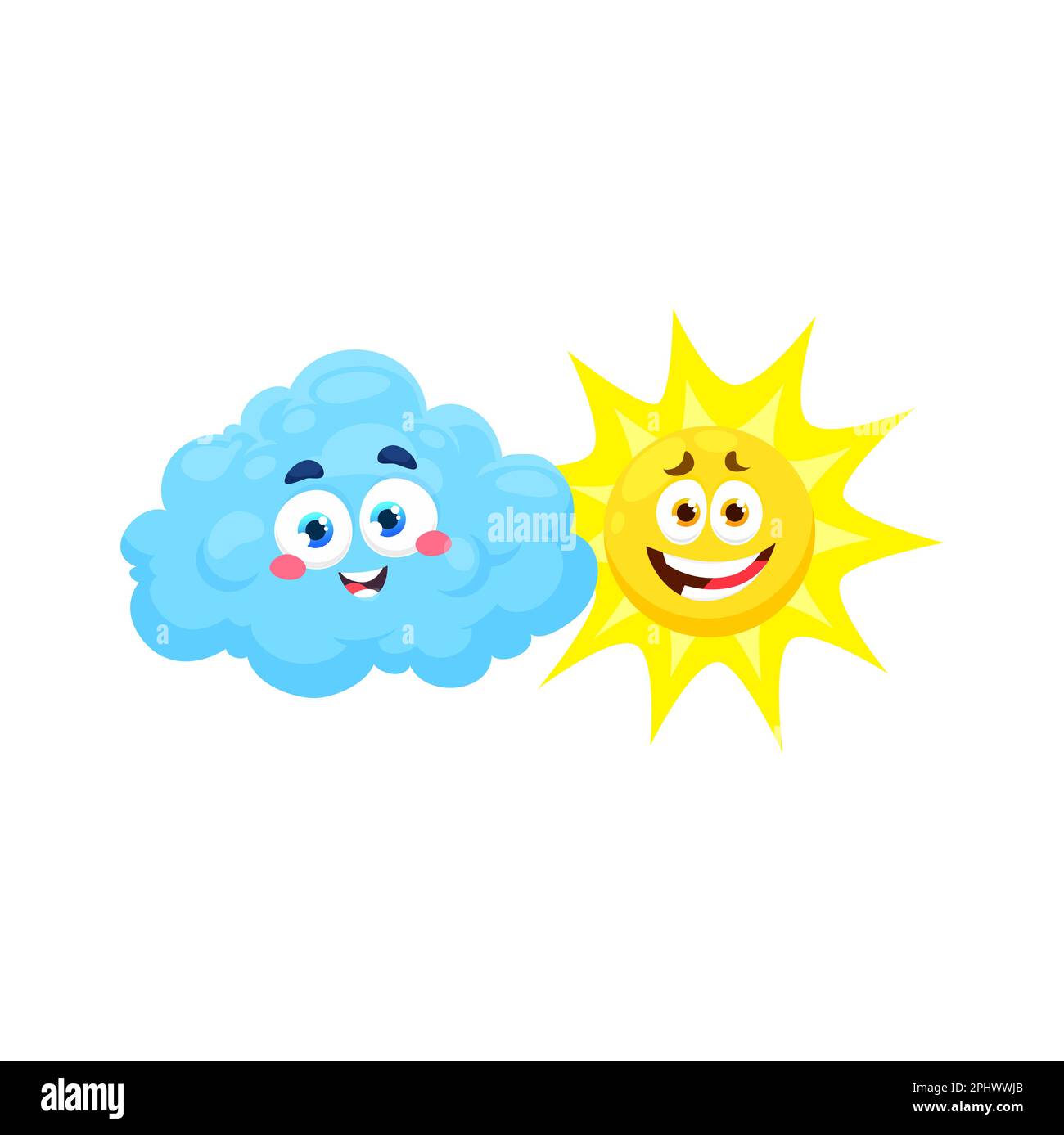 Cartoon cloud and sun weather characters. Vector personages with cute ...