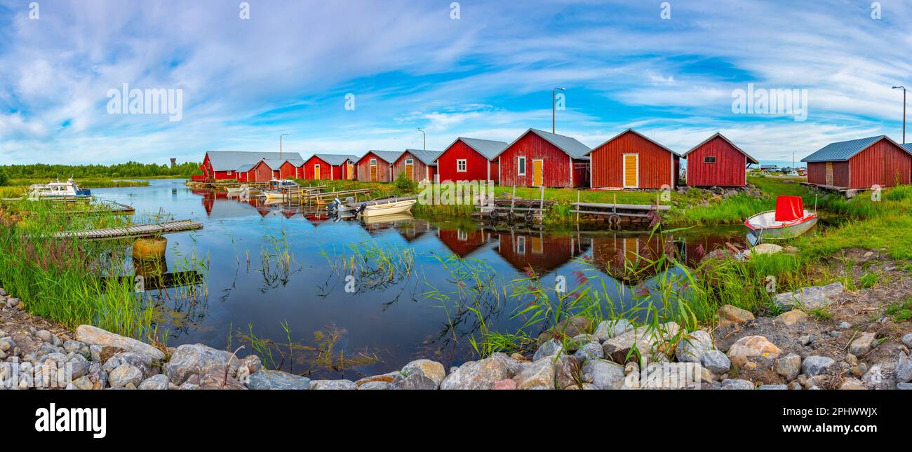 Red timber boat houses at Svedjehamn in Finland Stock Photo - Alamy