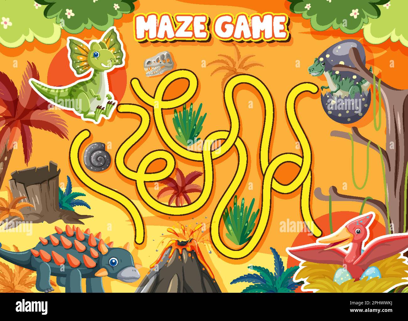 Maze Game In Dinosaur Theme illustration Stock Vector Image & Art - Alamy