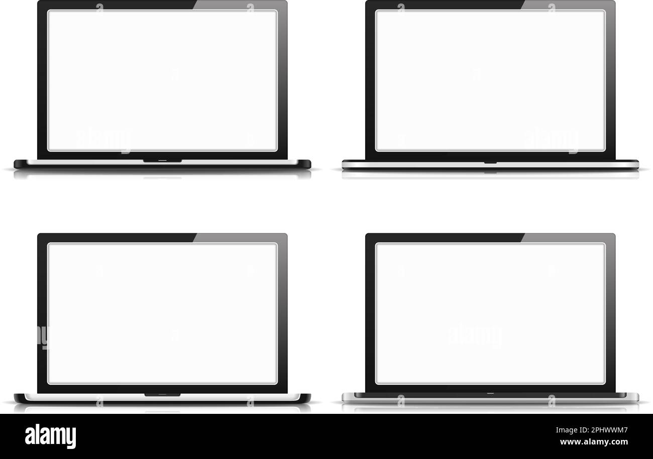 Four different laptops with white screens, vector eps10 illustration ...