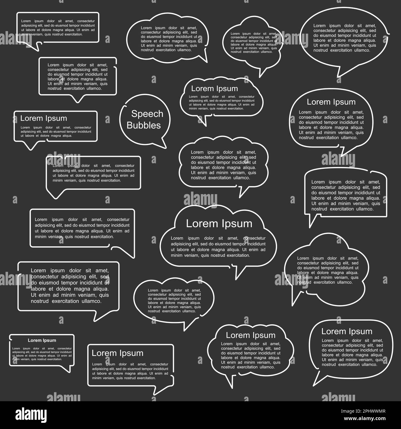 Flat line speech bubbles collection, user interface elements set ...