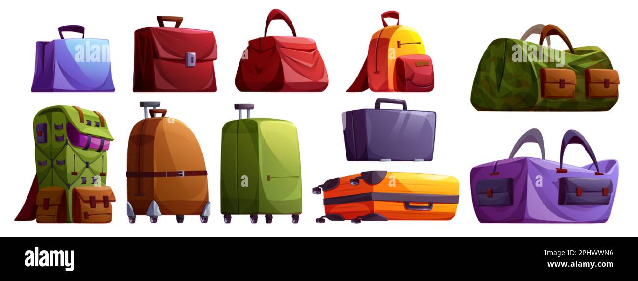 Travel luggage and suitcase vector illustration set. Business case ...