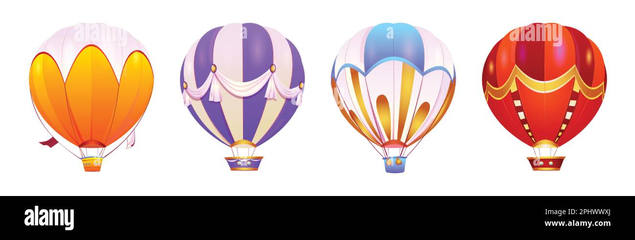 Cartoon set of hot air balloons isolated on white background. Vector ...