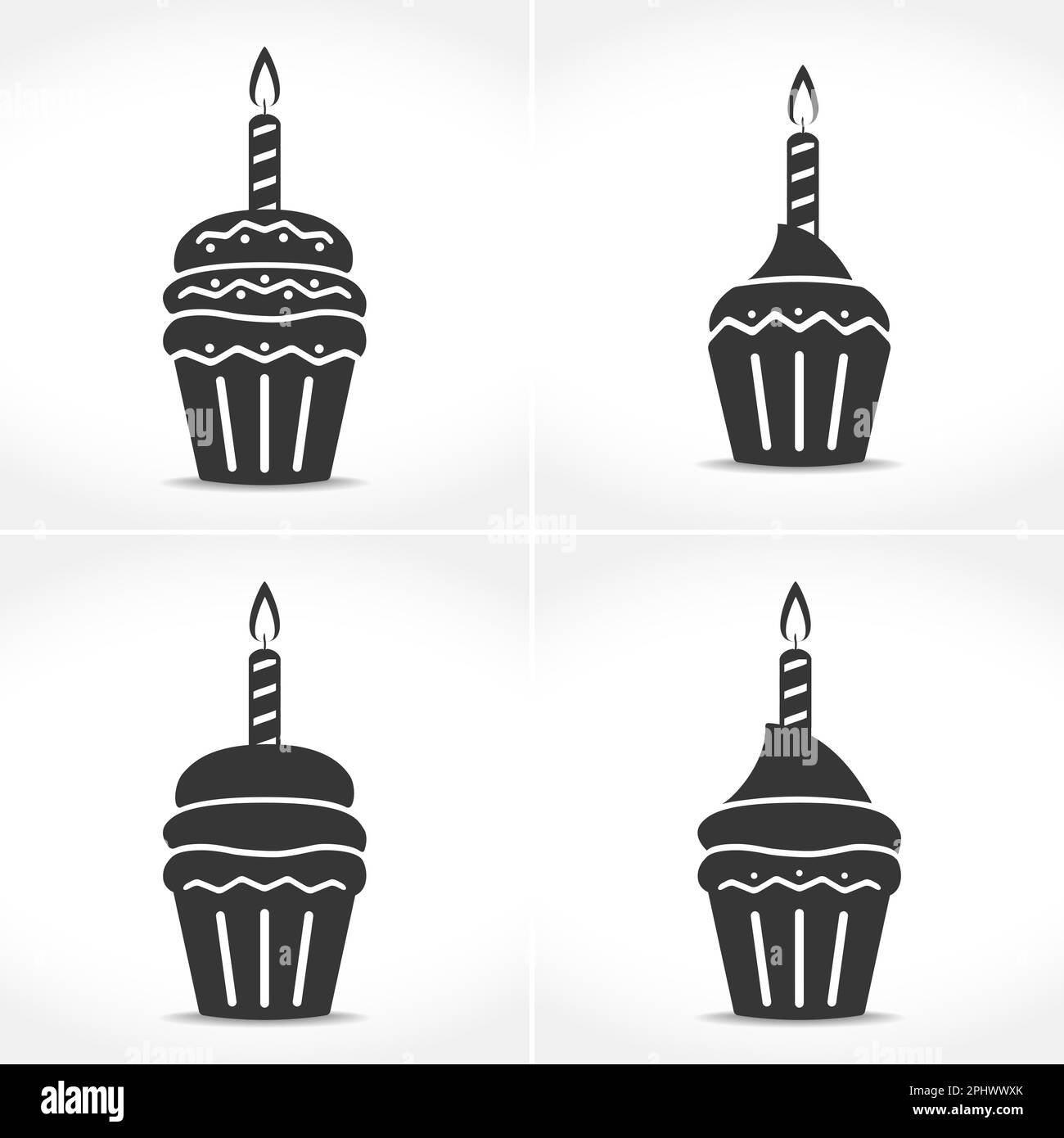 Icons of a birthday cupcakes with candles, vector eps10 illustration ...