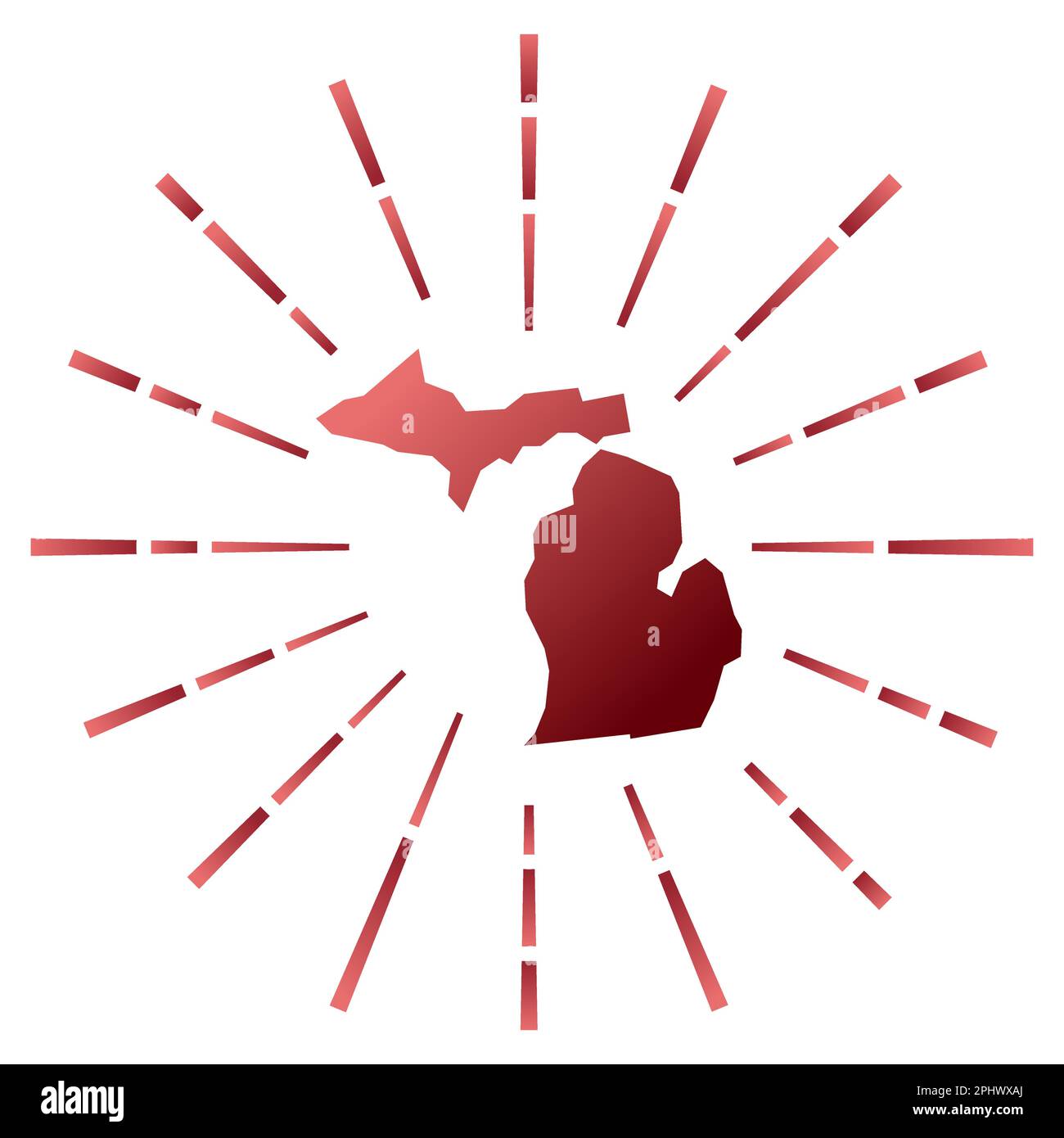 Michigan gradiented sunburst. Map of the US state with colorful star ...