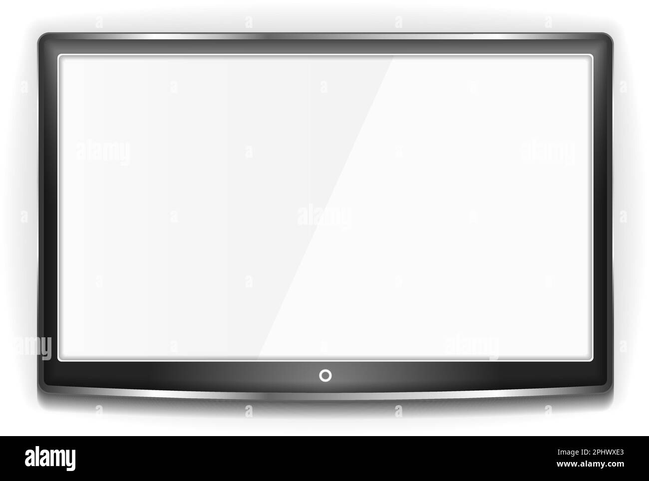 Black LCD TV with metallic frame and white screen on white background ...