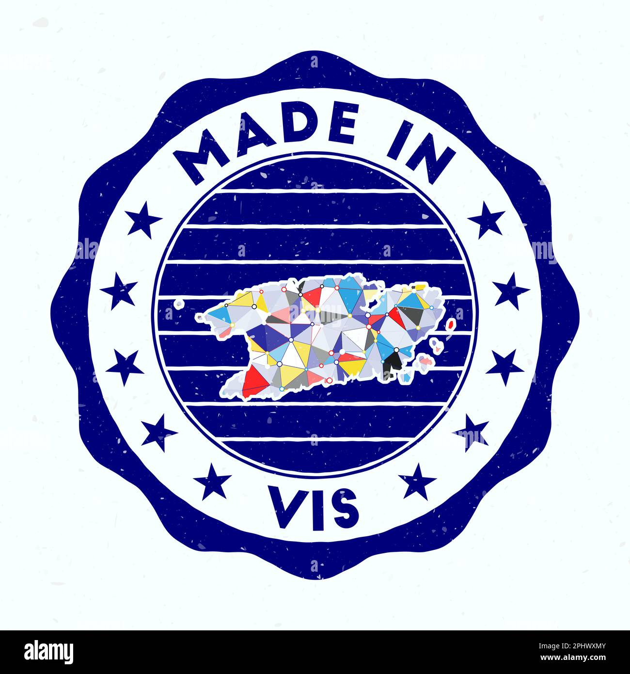 Made In Vis. Island round stamp. Seal of Vis with border shape. Vintage ...