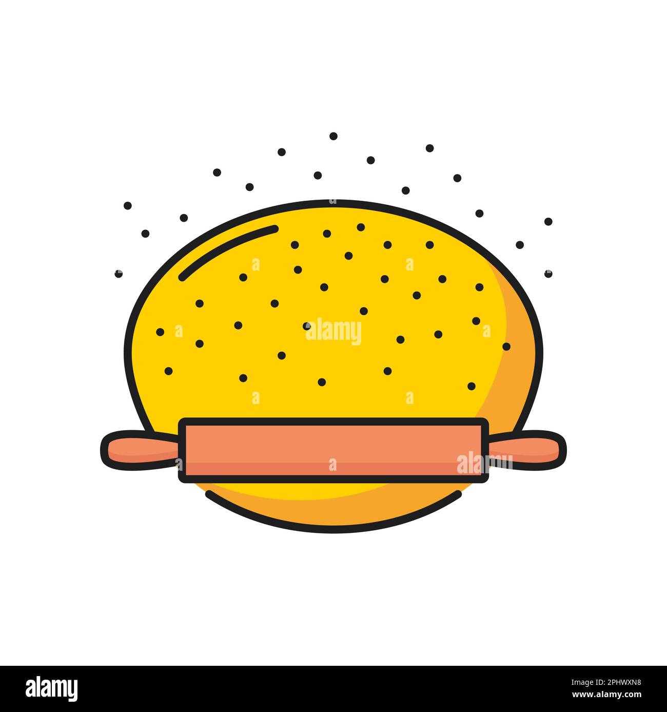 Roll homemade dough with rolling pin line icon. Vector kneading dough for asian cuisine food ...