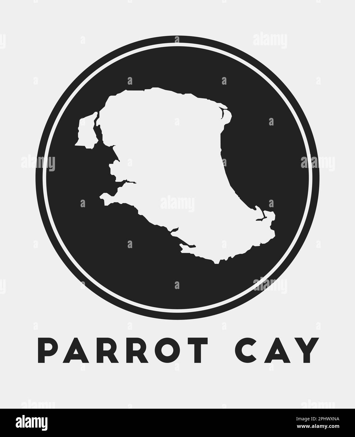 Parrot Cay icon. Round logo with island map and title. Stylish Parrot ...