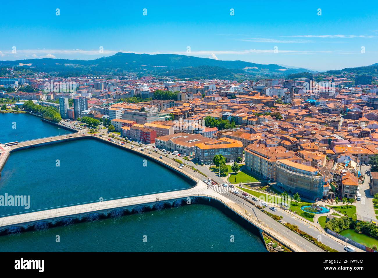 Aerial view of Spanish town Pontevedra Stock Photo - Alamy