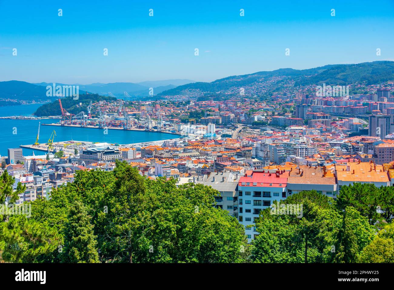 Aerial view of port in Spanish town Vigo Stock Photo - Alamy