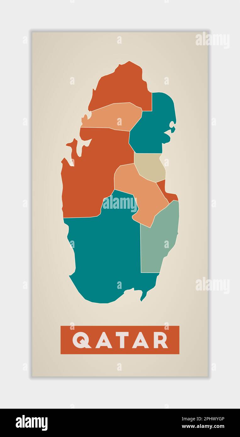 Qatar poster. Map of the country with colorful regions. Shape of Qatar ...