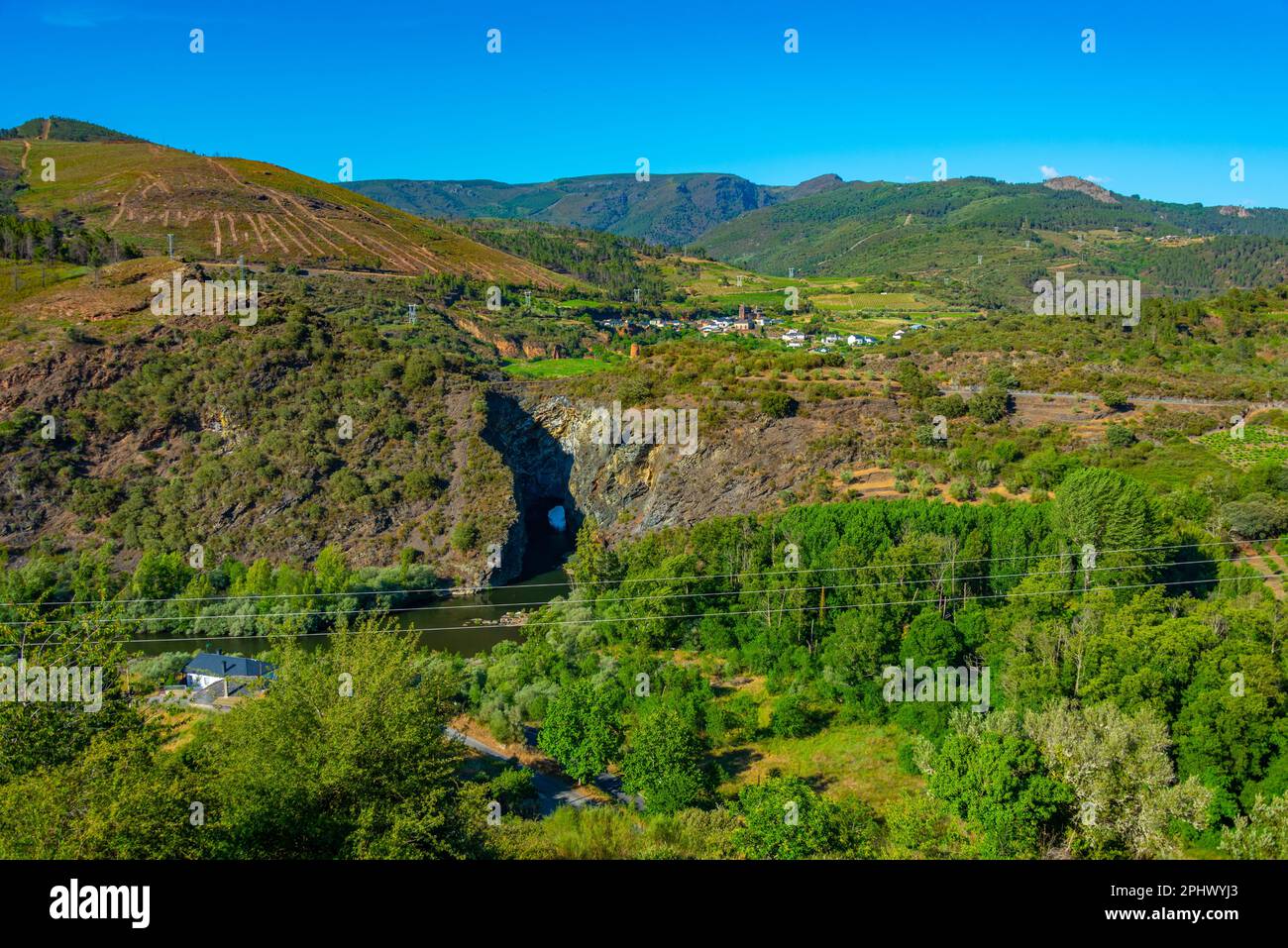 Panorama of river Sil with Montefurado tunnel, Spain Stock Photo - Alamy