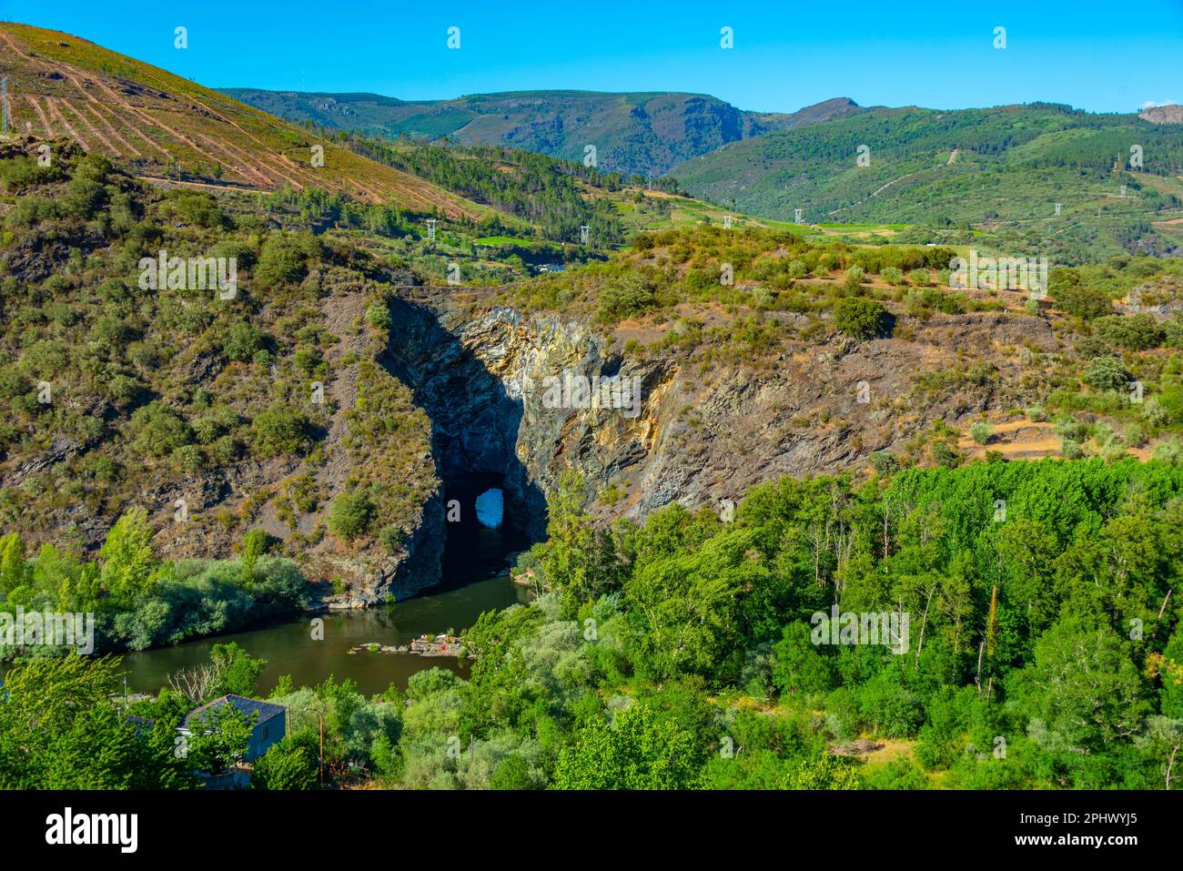 Panorama of river Sil with Montefurado tunnel, Spain Stock Photo - Alamy