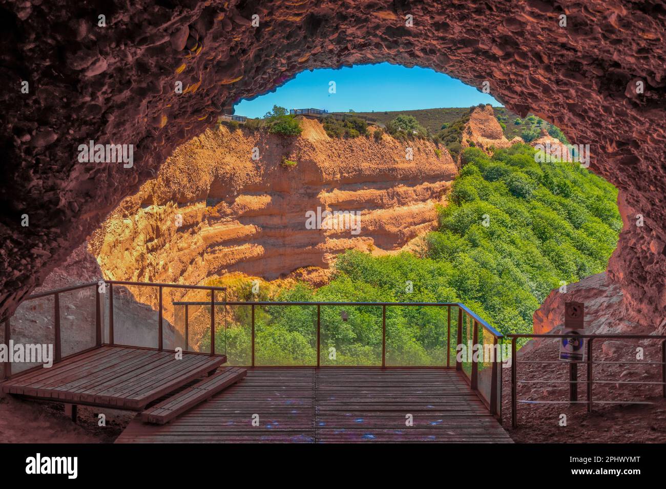 Open end of an ancient tunnel at Las Medulas - ancient gold mining site ...