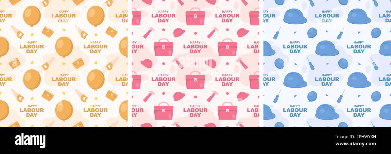 Set of Happy Labor Day Seamless Pattern Design Illustration with ...