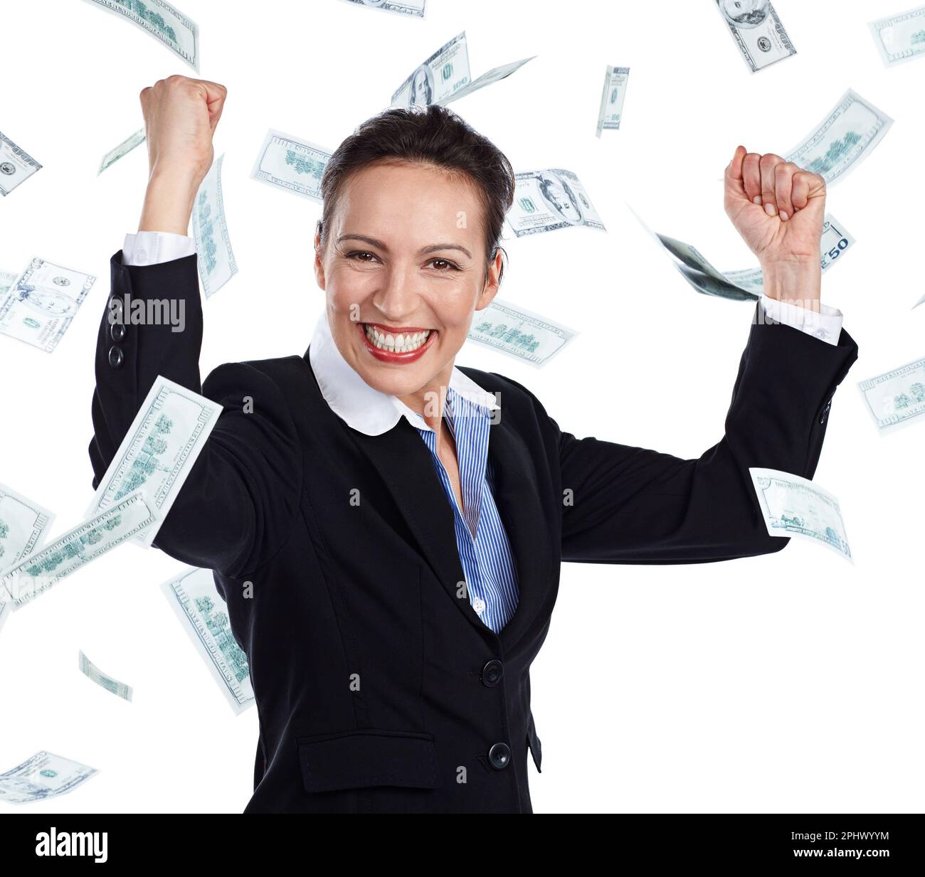 Its raining success. Cropped portrait of a businesswoman cheering as ...