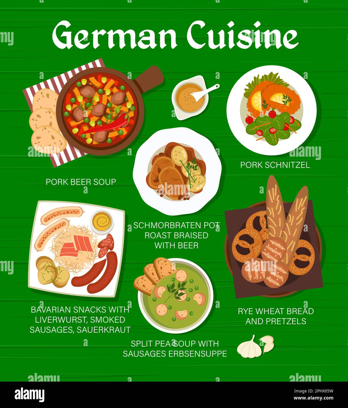 German cuisine menu with food and dish meals for dinner and lunch ...