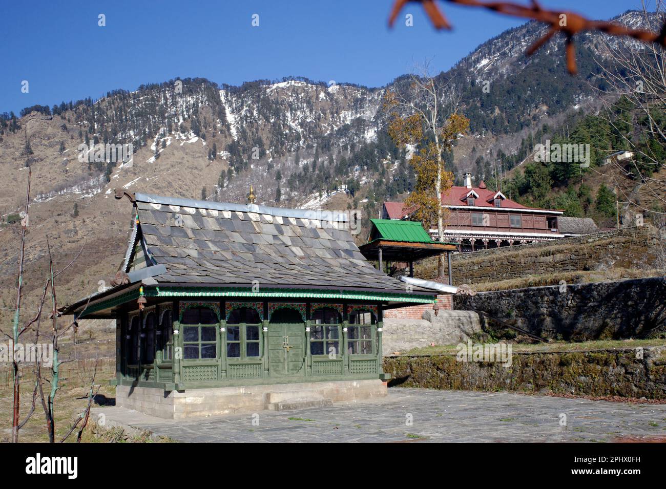 Traditional wooden ancient small temple at village Sarahan state ...